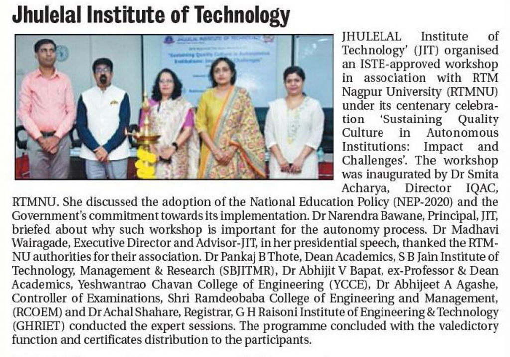 An Iste Approved Two Day Workshop In Association With Rtm Nagpur University Sustaining Qualtiy